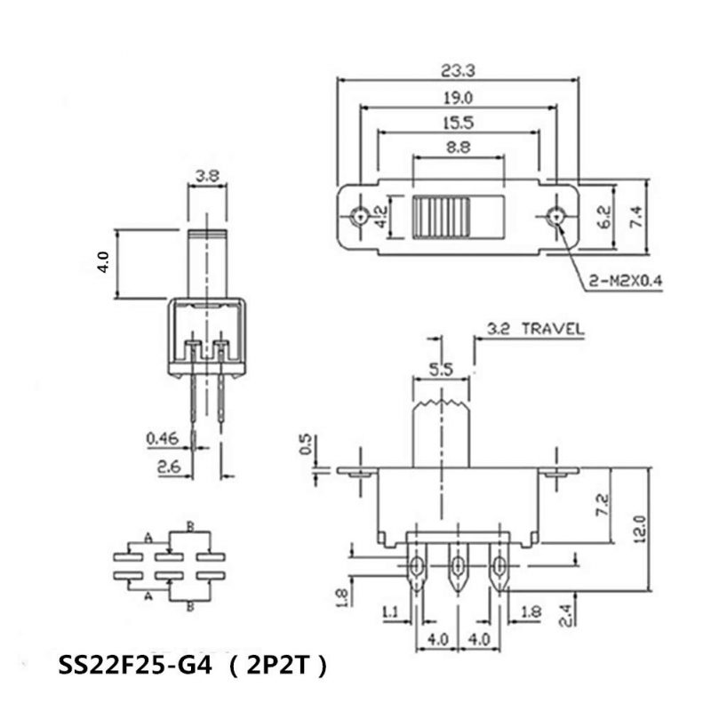 SS22F25 G6 2 Position DPDT 2P2T Panel Mount Mini Slide Switch – Rajiv Electronics